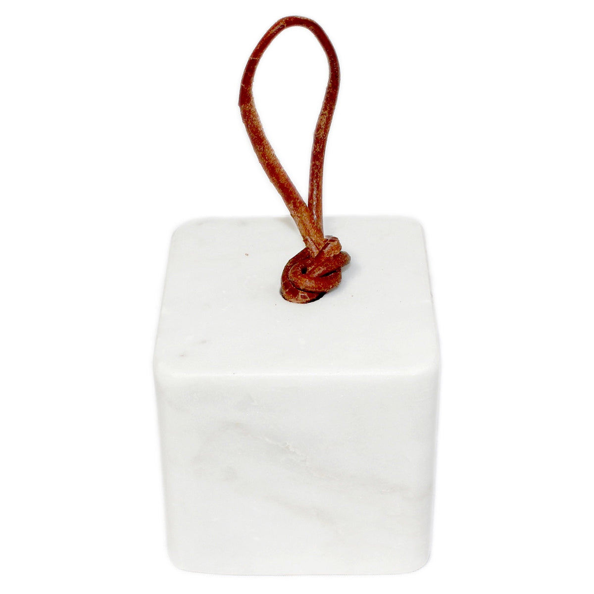 White Marble Door Stopper with Leather Handle – Gingerwood Adorn